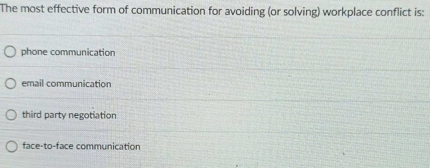 Solved: The most effective form of communication for avoiding (or ...