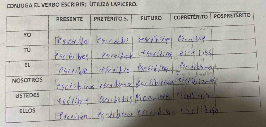 Resuelto:CONJUGA EL VERBO ESCRIBIR: ÜTILIZA LAPICERO.