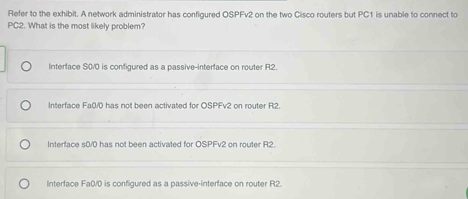 Solved Refer To The Exhibit A Network Administrator Has Configured Ospfv2 On The Two Cisco