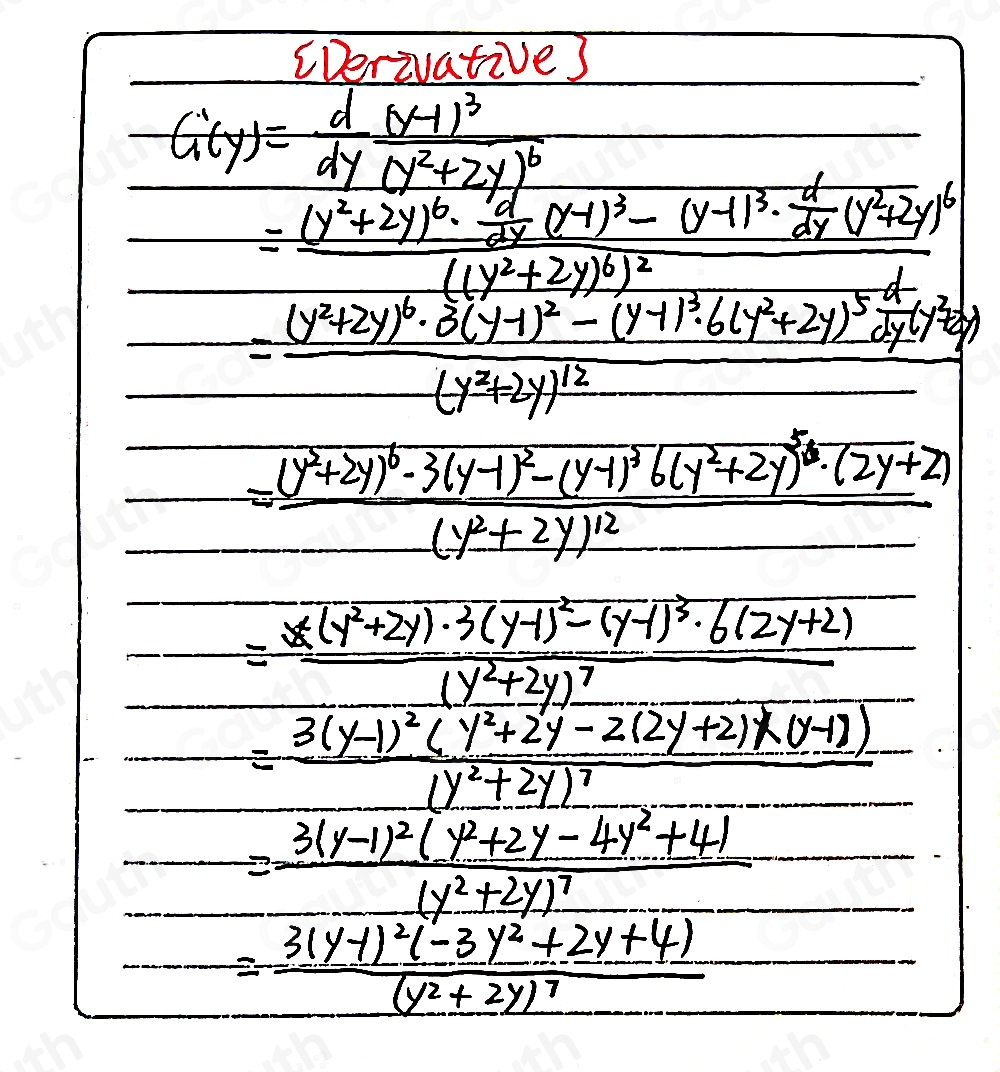 Solved: Find the derivative of the function. G(y)=frac (y-1)^3(y^2+2y ...