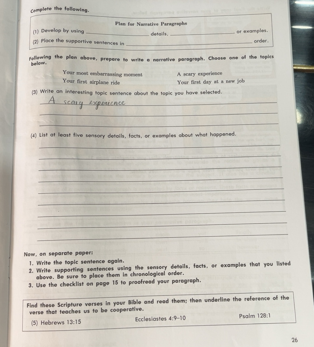Giải quyết:Complete the following. Plan for Narrative Paragraphs (1 ...