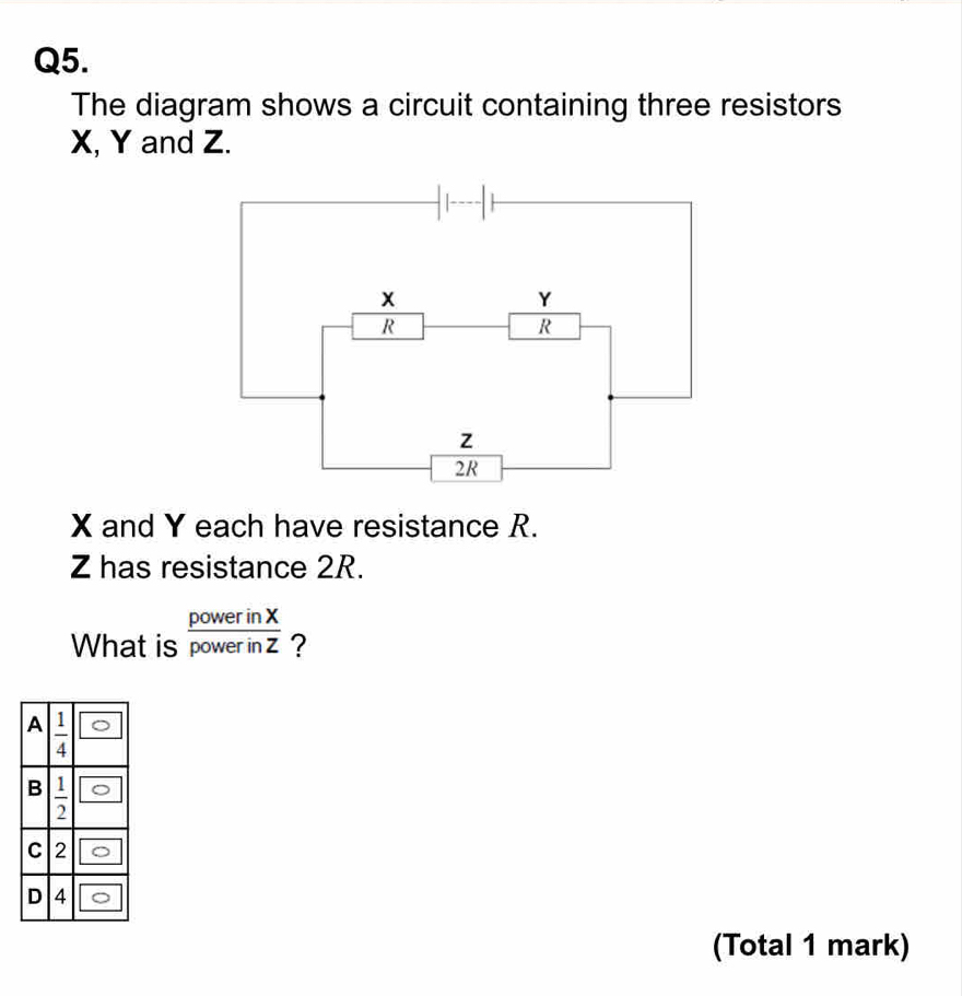 Solved: The diagram shows a circuit containing three resistors X, Y and ...