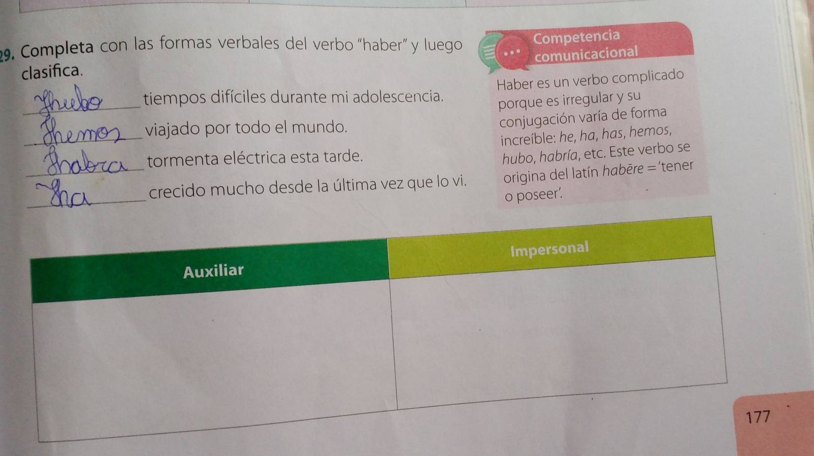 Resuelto:Completa con las formas verbales del verbo “haber” y luego ...