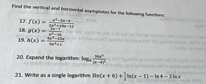 Solved: Find the vertical and horizontal asymptotes for the following ...