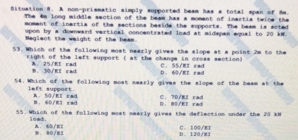 Solved: Situation 8. A non-prismatic simply supported beam has a total span of 8m. The 4m long ...