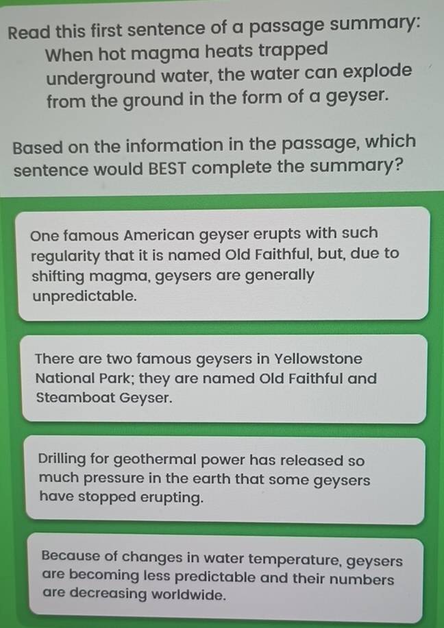 Solved: Read this first sentence of a passage summary: When hot magma ...