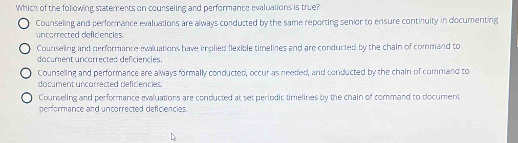 Which of the following statements on counseling and performance ...