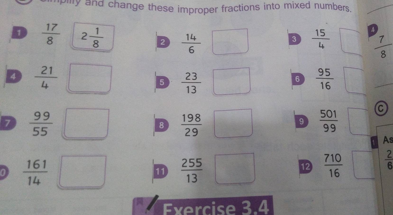 Solved: iy and change these improper fractions into mixed numbers. 1 17 ...
