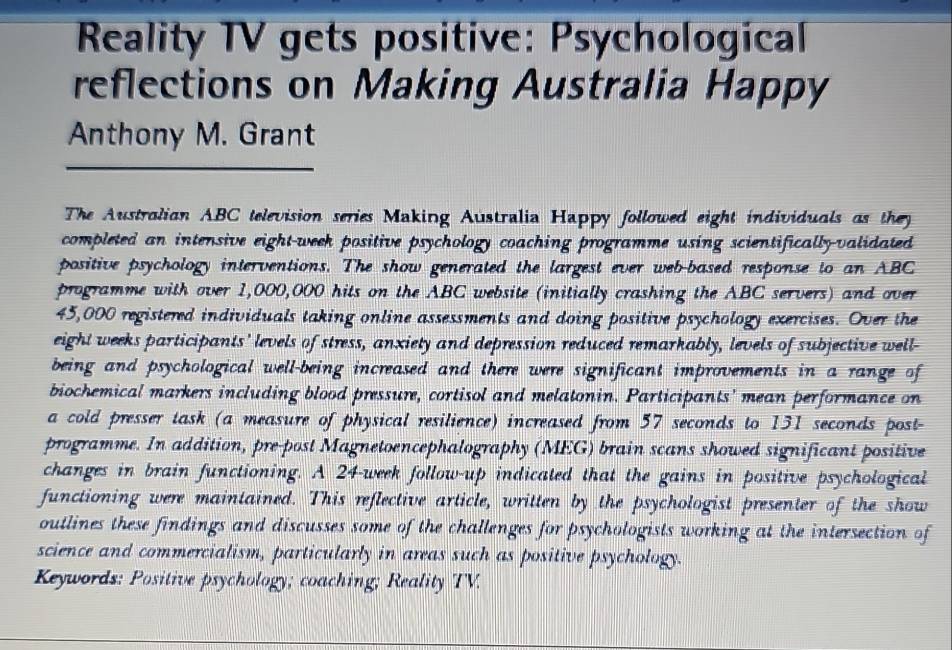 Solved: Reality TV gets positive: Psychological reflections on Making ...