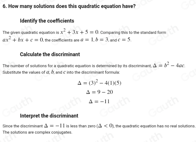 Solved: How many solutions does this quadratic equation have? x^2+3x+5 ...