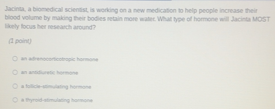 Solved: Jacinta, a biomedical scientist, is working on a new medication ...