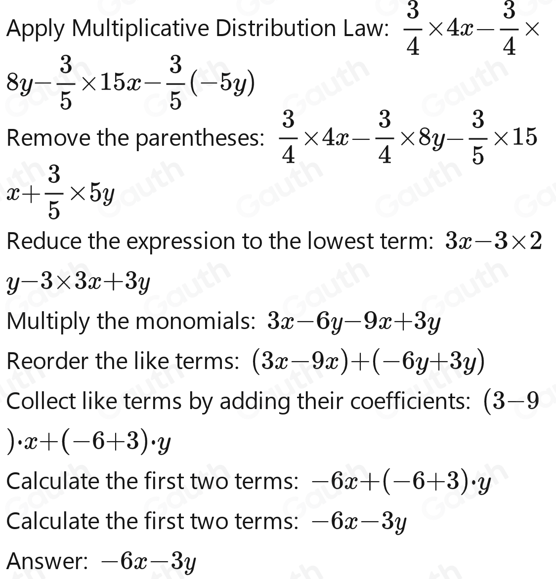 Solved: iv)Simplify and factorize. 3/4 (4x-8y)- 3/5 (15x-5y) [Math]