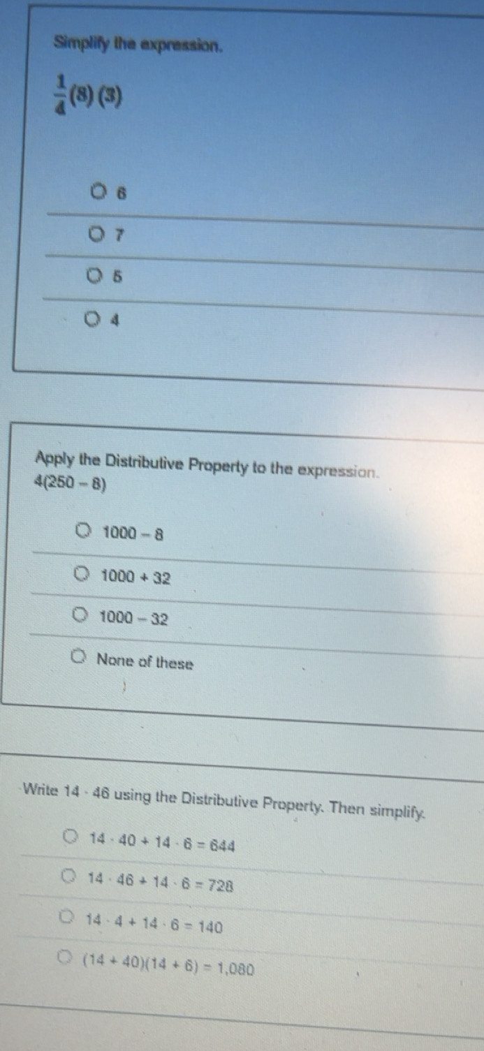 Solved: Simplify the expression. 1/4 (8)(3) 6 7 5 4 Apply the ...