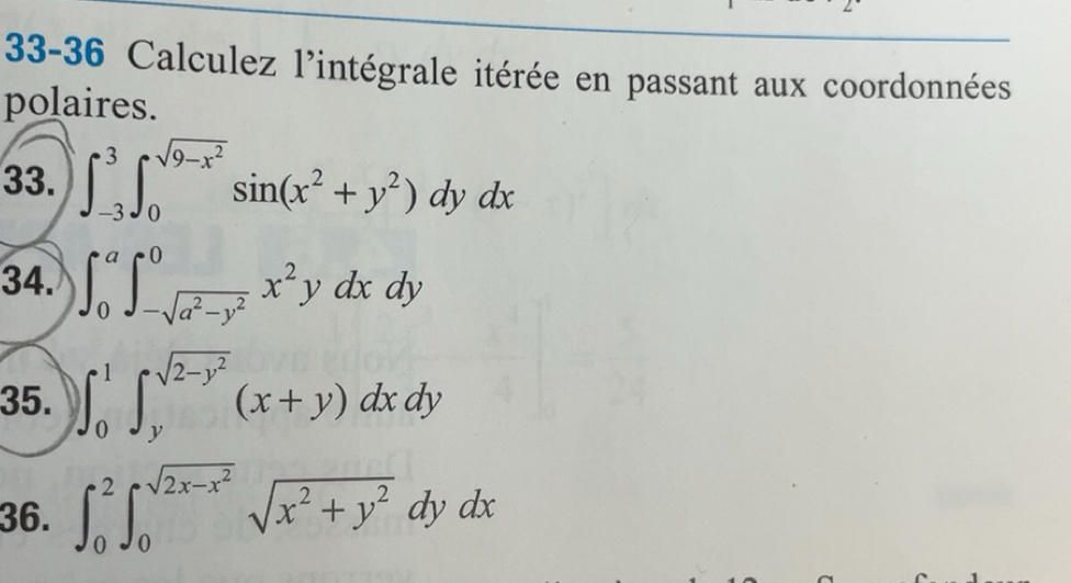 Solved: 33-36 Calculez l'intégrale itérée en passant aux coordonnées ...