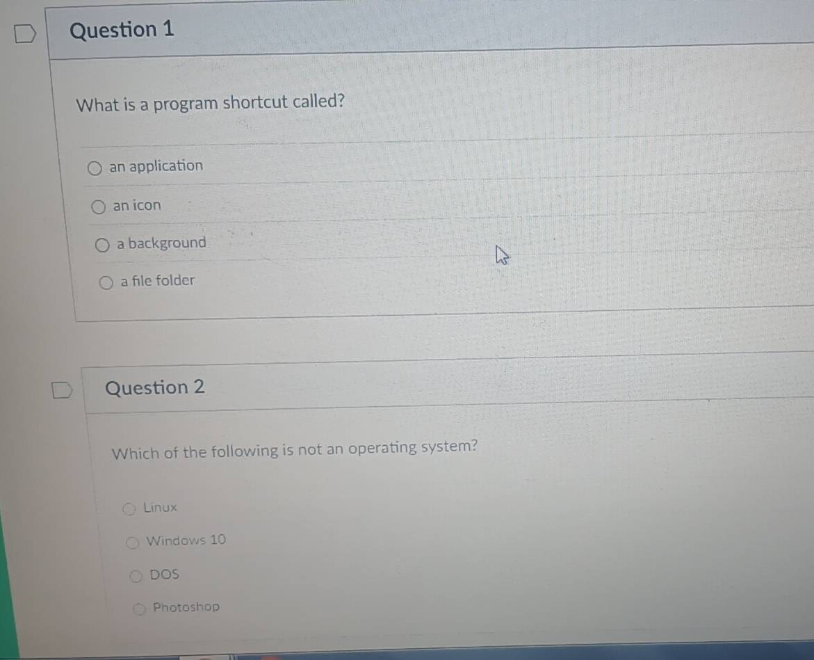 Solved: What is a program shortcut called? an application an icon a ...