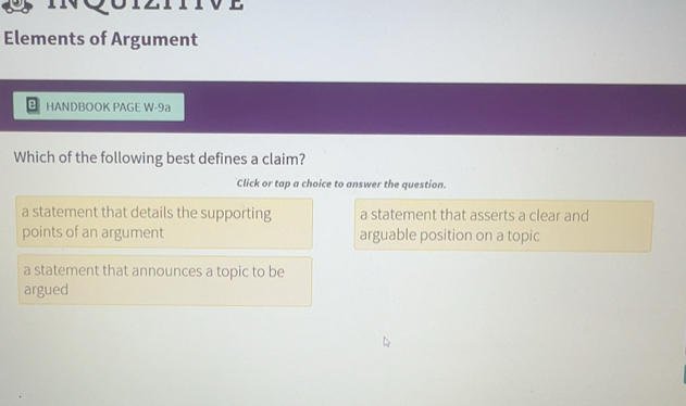 Solved: Elements of Argument HANDBOOK PAGE W-9a Which of the following ...
