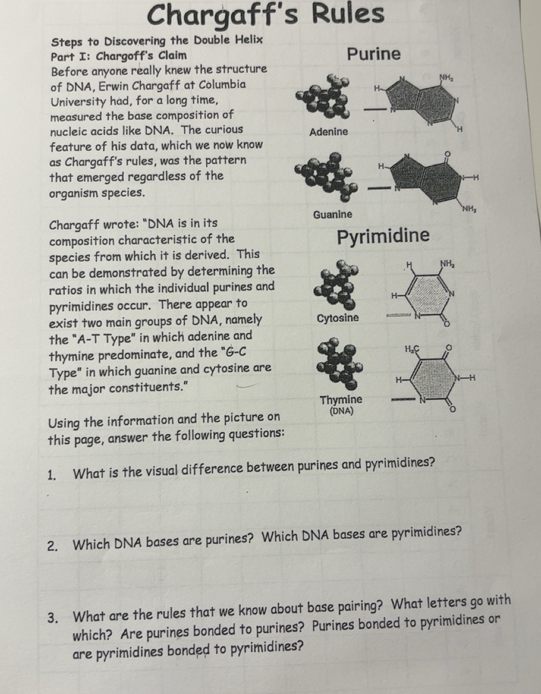 Solved: Chargaff's Rules Steps to Discovering the Double Helix Part I ...