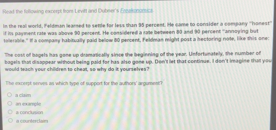 Gelöst:Read the following excerpt from Levitt and Dubner's Freakonomics ...