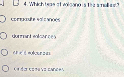 Solved: Which type of volcano is the smallest? composite volcanoes ...