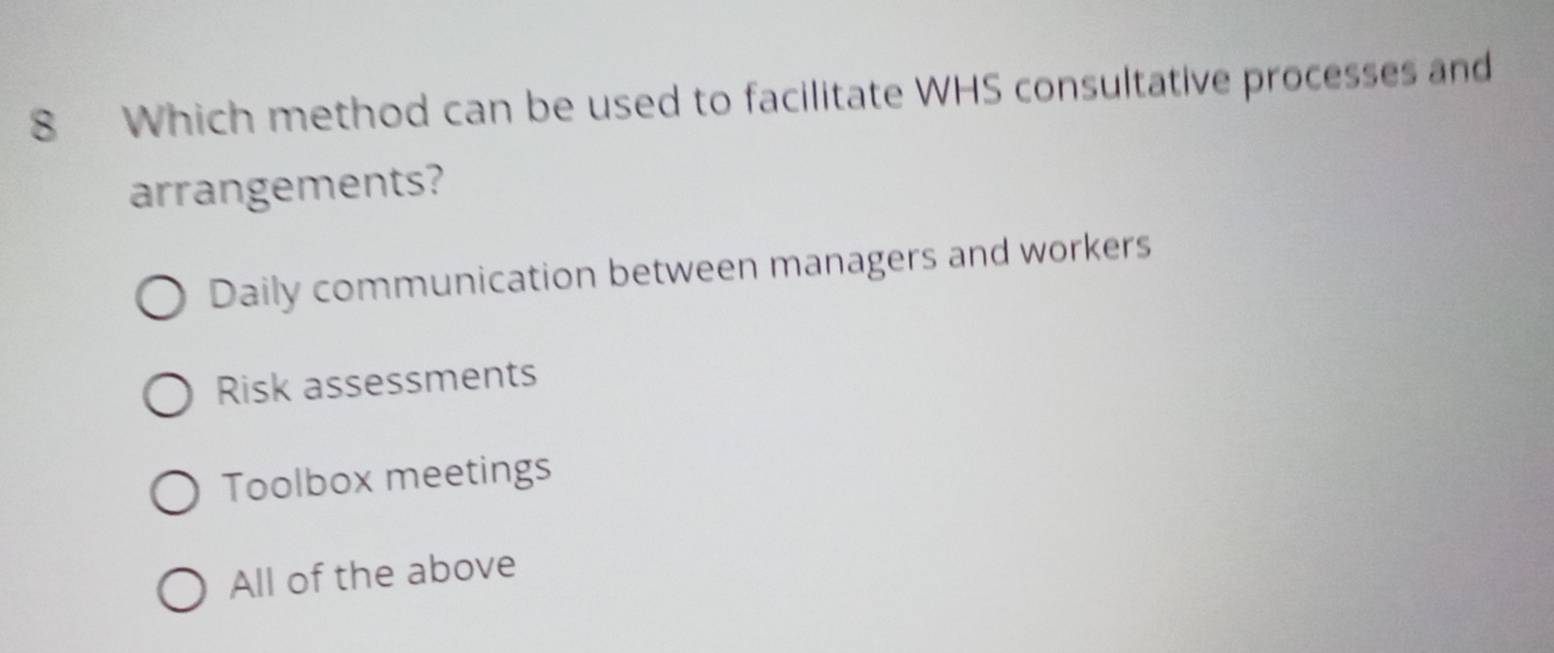 Solved: Which method can be used to facilitate WHS consultative ...
