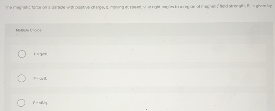 Solved: The magnetic force on a particle with positive charge, q ...