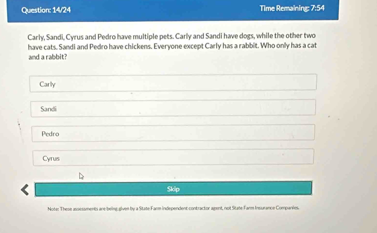 Solved: 14/24 Time Remaining: 7:54 Carly, Sandi, Cyrus and Pedro have ...