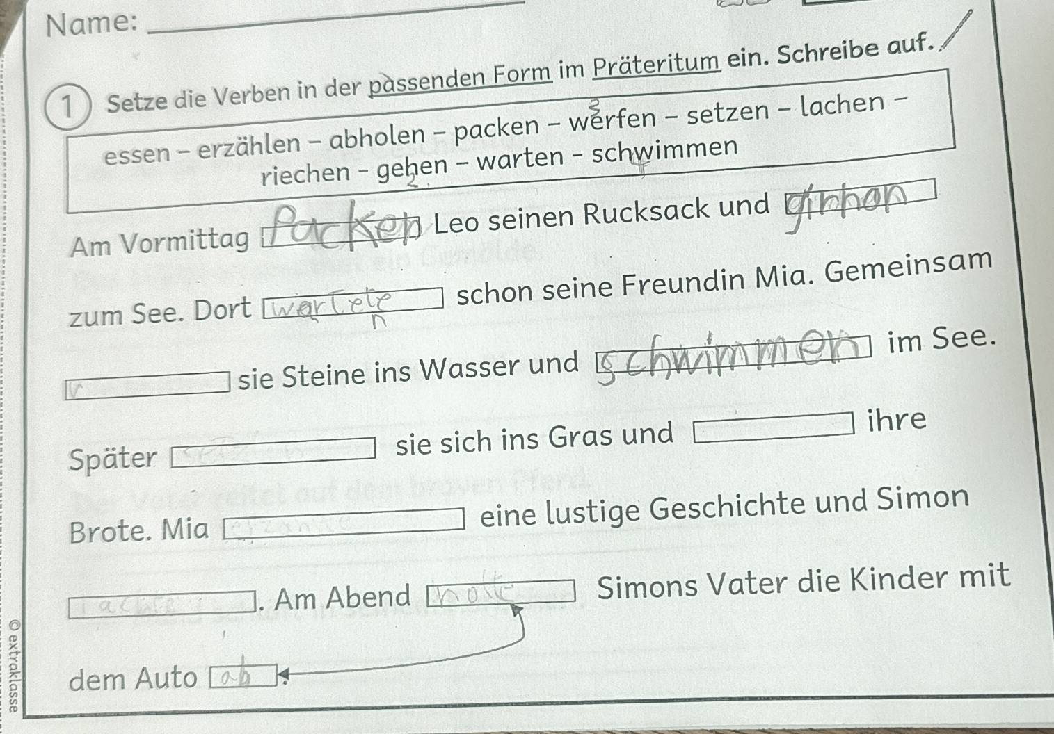 Gelöst:Name: _ 1) Setze die Verben in der passenden Form im Präteritum ...