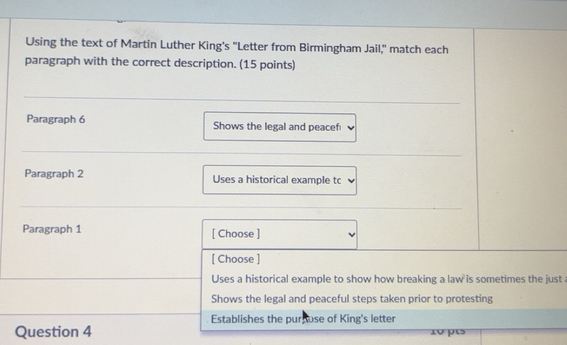 Solved: Using the text of Martin Luther King's "Letter from Birmingham ...