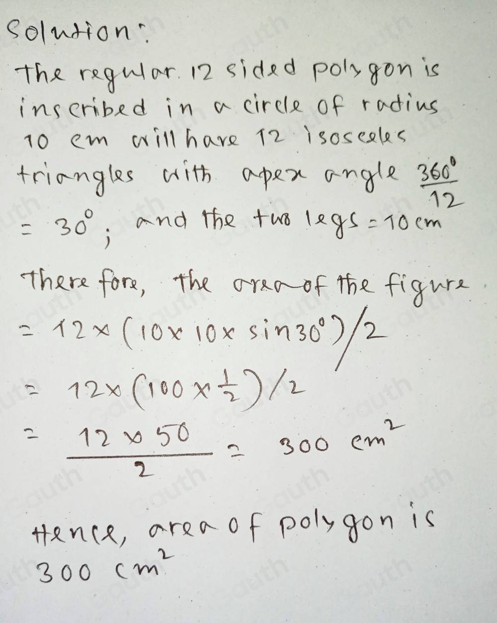 Solved: A regular polygon with 12 sides is inscribed in a circle of ...