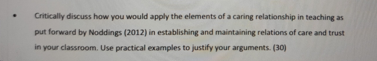 Solved: Critically discuss how you would apply the elements of a caring ...