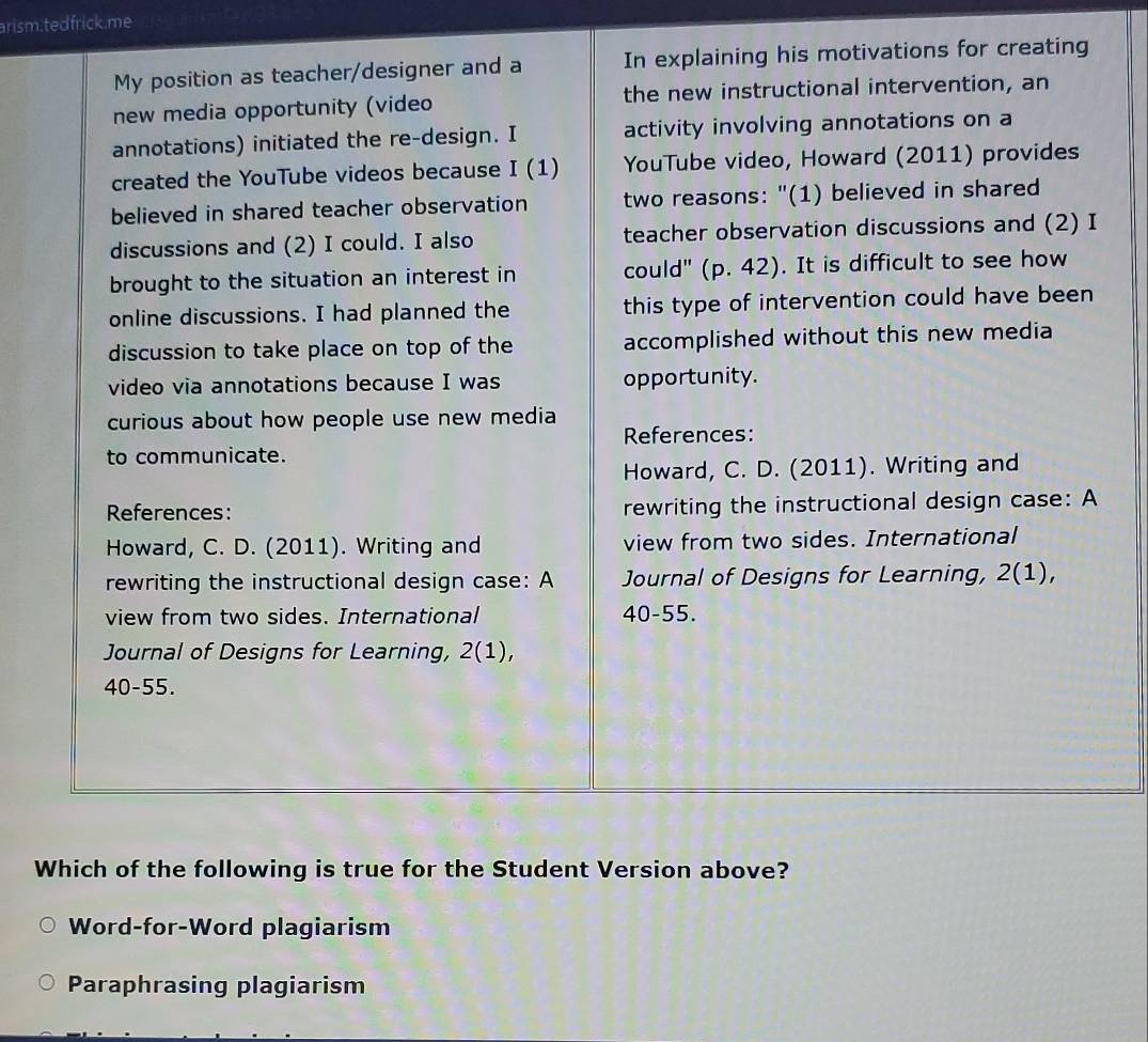 Solved: arism.tedfrick.me My position as teacher/designer and a In ...