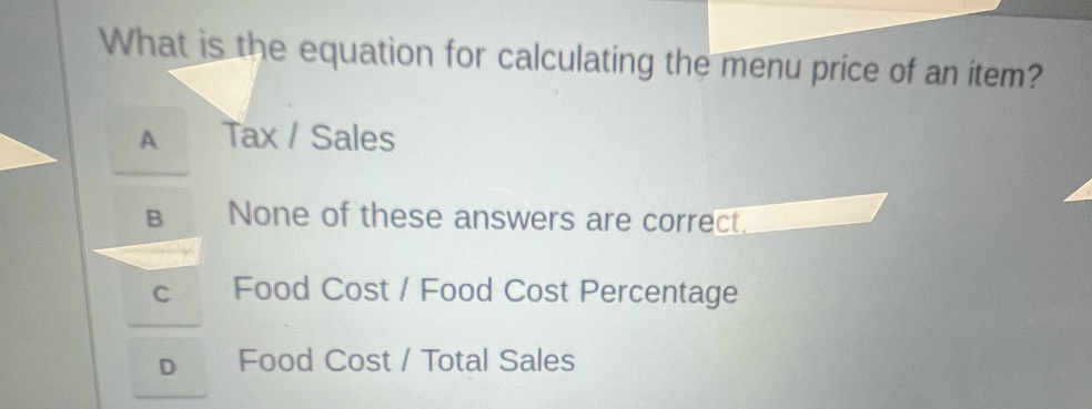 Solved: What is the equation for calculating the menu price of an item ...