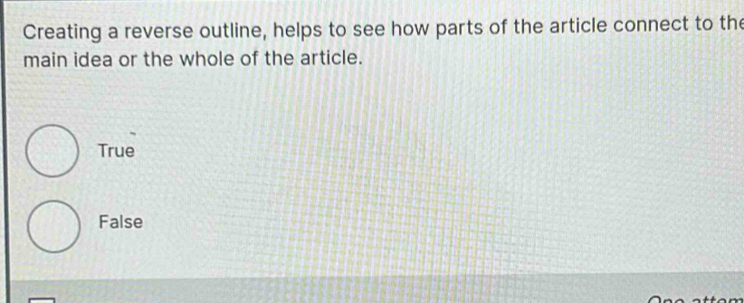 Solved: Creating a reverse outline, helps to see how parts of the ...