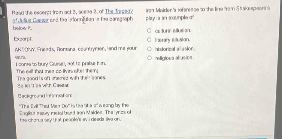 Solved: Read the excerpt from act 3, scene 2, of The Tragedy Iron ...