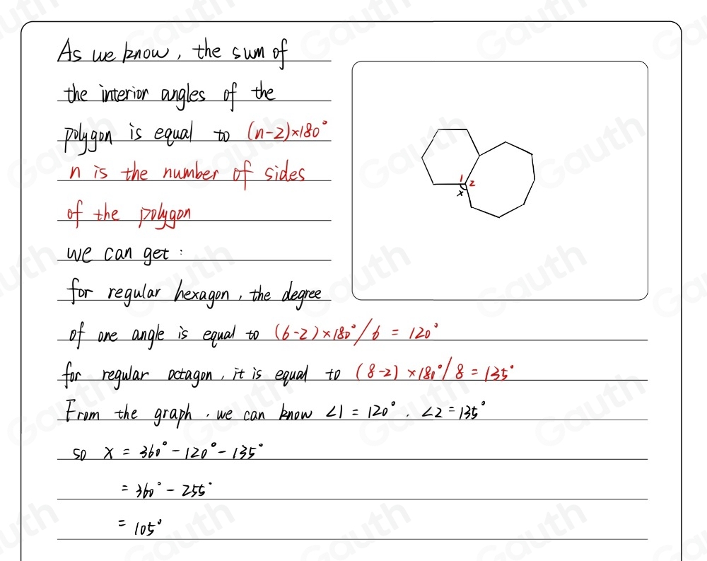 Solved: The diagram shows a regular hexagon and a regular octagon. Calculate the size of the ...