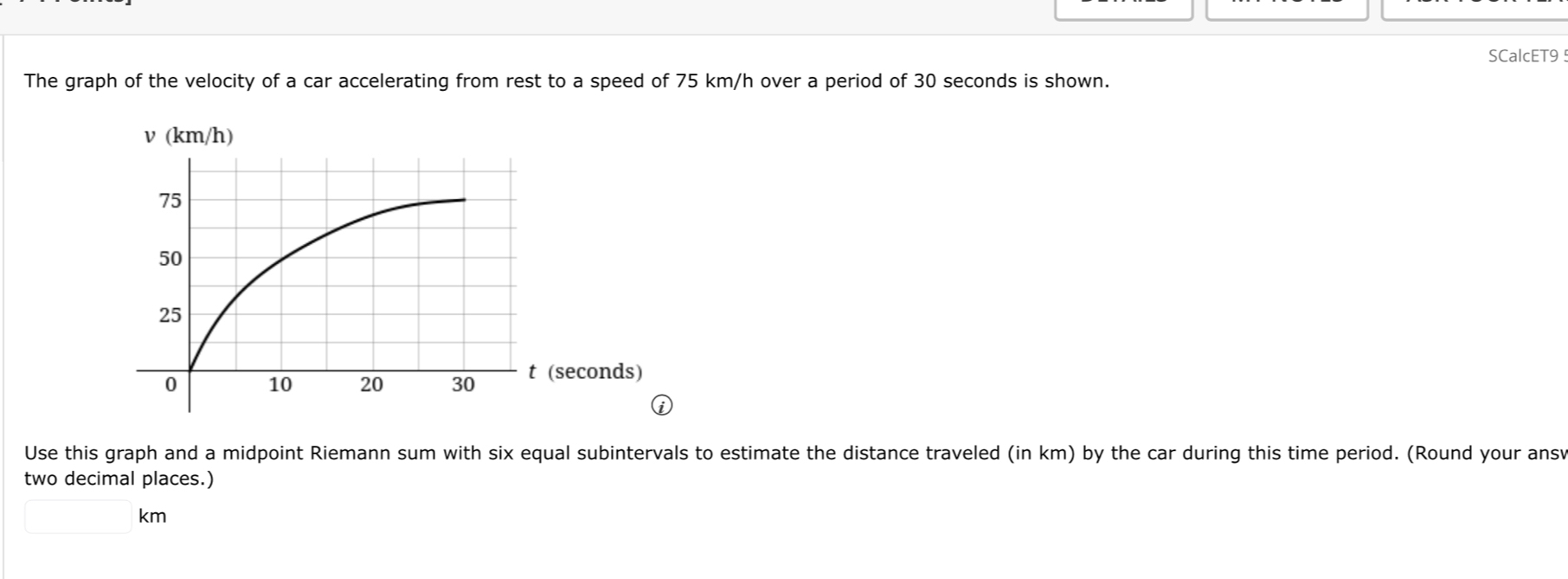 Solved: SCalcET9 ! The graph of the velocity of a car accelerating from ...