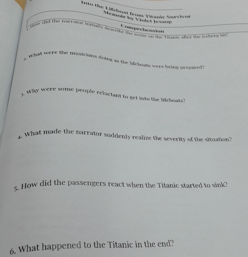Solved: Into the Lifeboat from Titanic Survivor Memoir by Violet Jessop ...