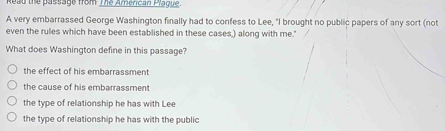 Solved: Reau the passage from The American Plague. A very embarrassed ...