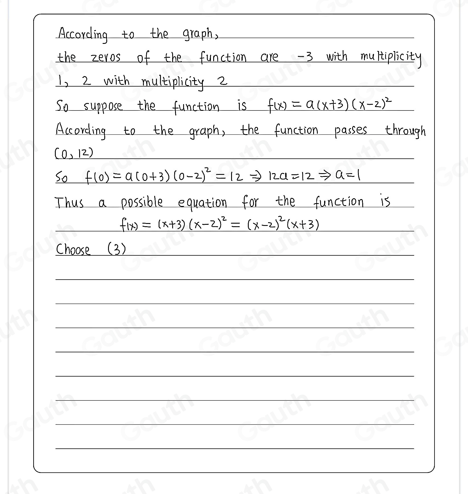 Solved: A function is graphed below. x A possible equation for this ...