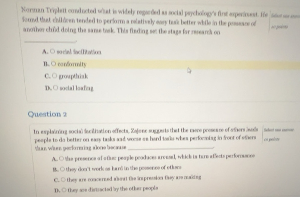 Solved: Norman Triplett conducted what is widely regarded as social ...