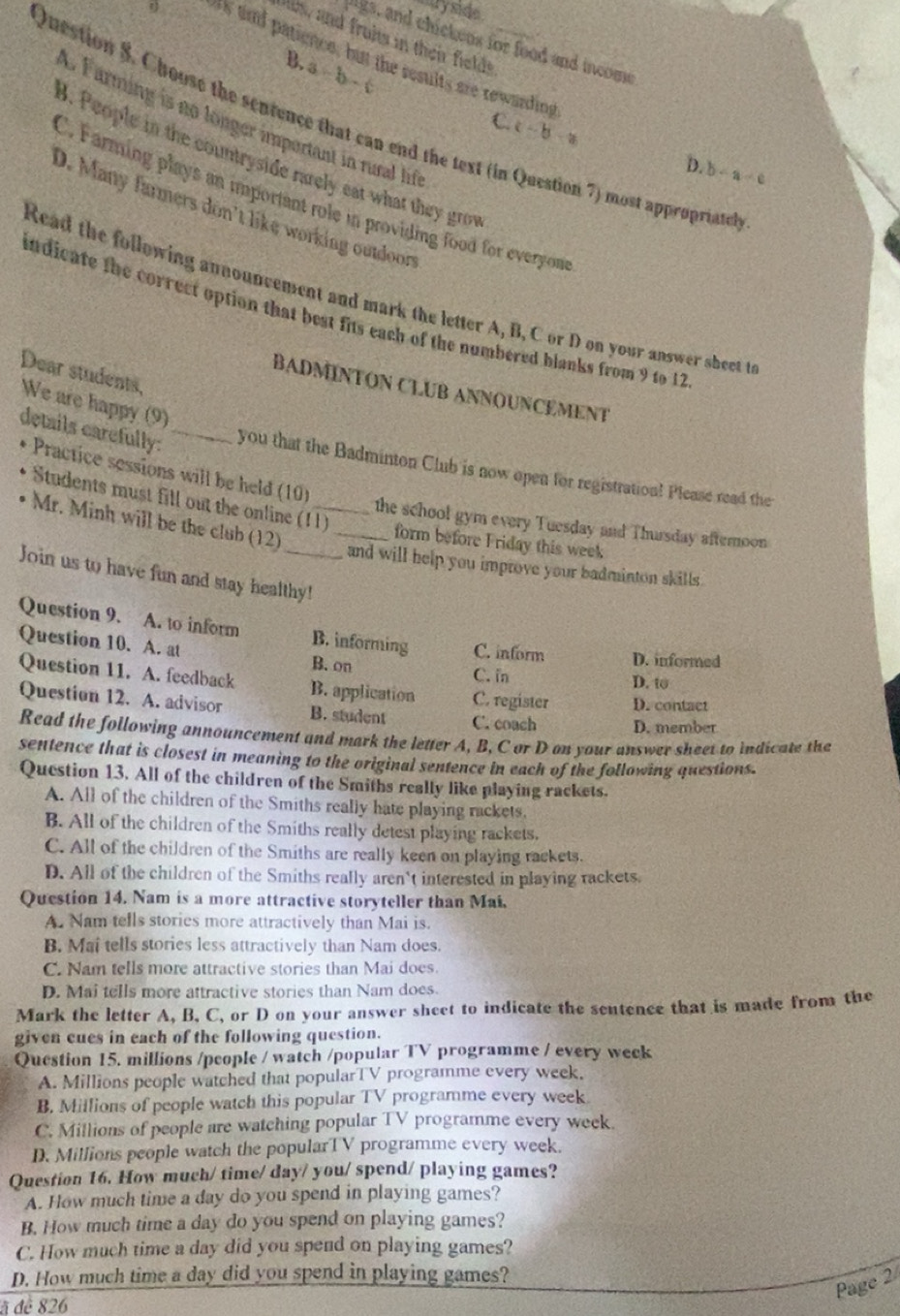 Giải quyết:Jy side . lus, and fruits in their fields -gs, and chickens ...