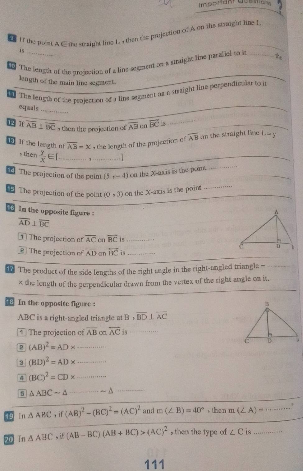 تم الحل:Important Questions If the point A∈the straight line L, then ...