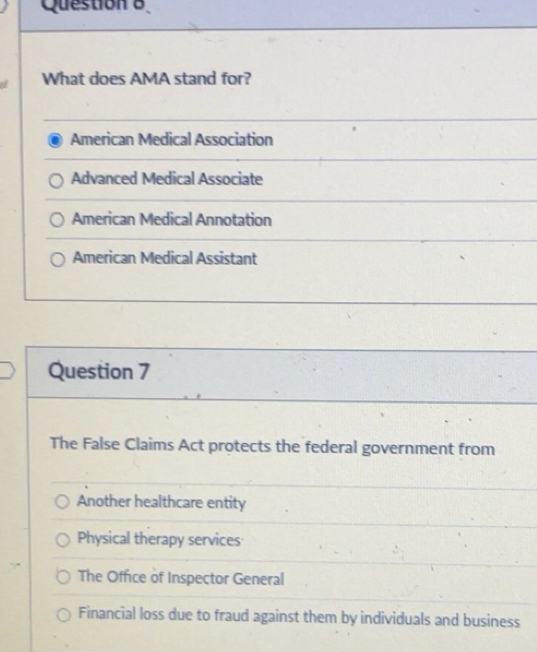 Solved: What does AMA stand for? American Medical Association Advanced ...