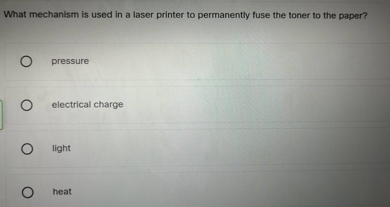 Solved: What mechanism is used in a laser printer to permanently fuse ...