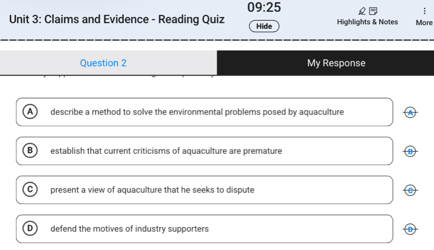 Solved: 09:25 Unit 3: Claims and Evidence - Reading Quiz Hide ...