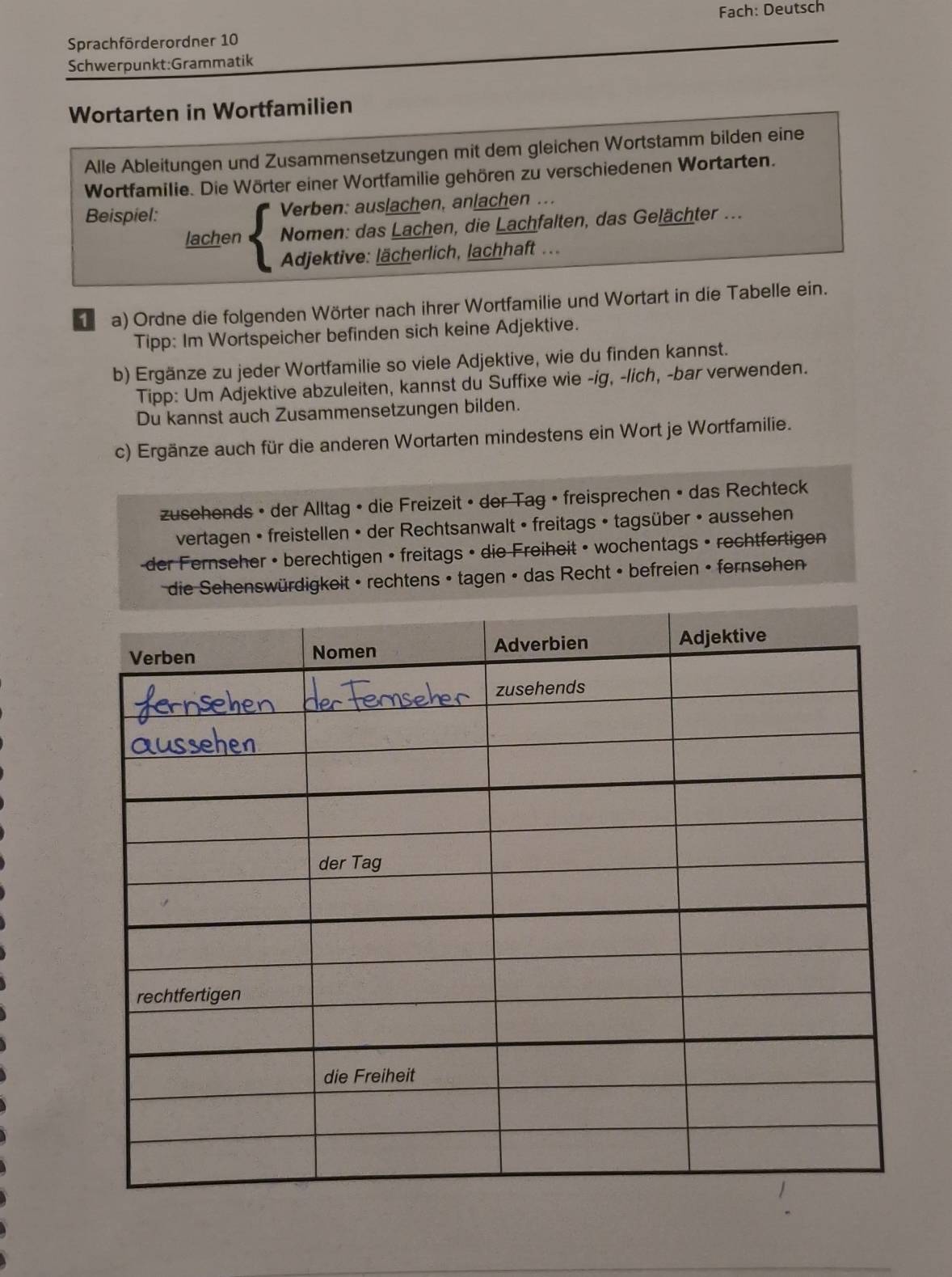 Gelöst:Sprachförderordner 10 Fach: Deutsch Schwerpunkt:Grammatik ...
