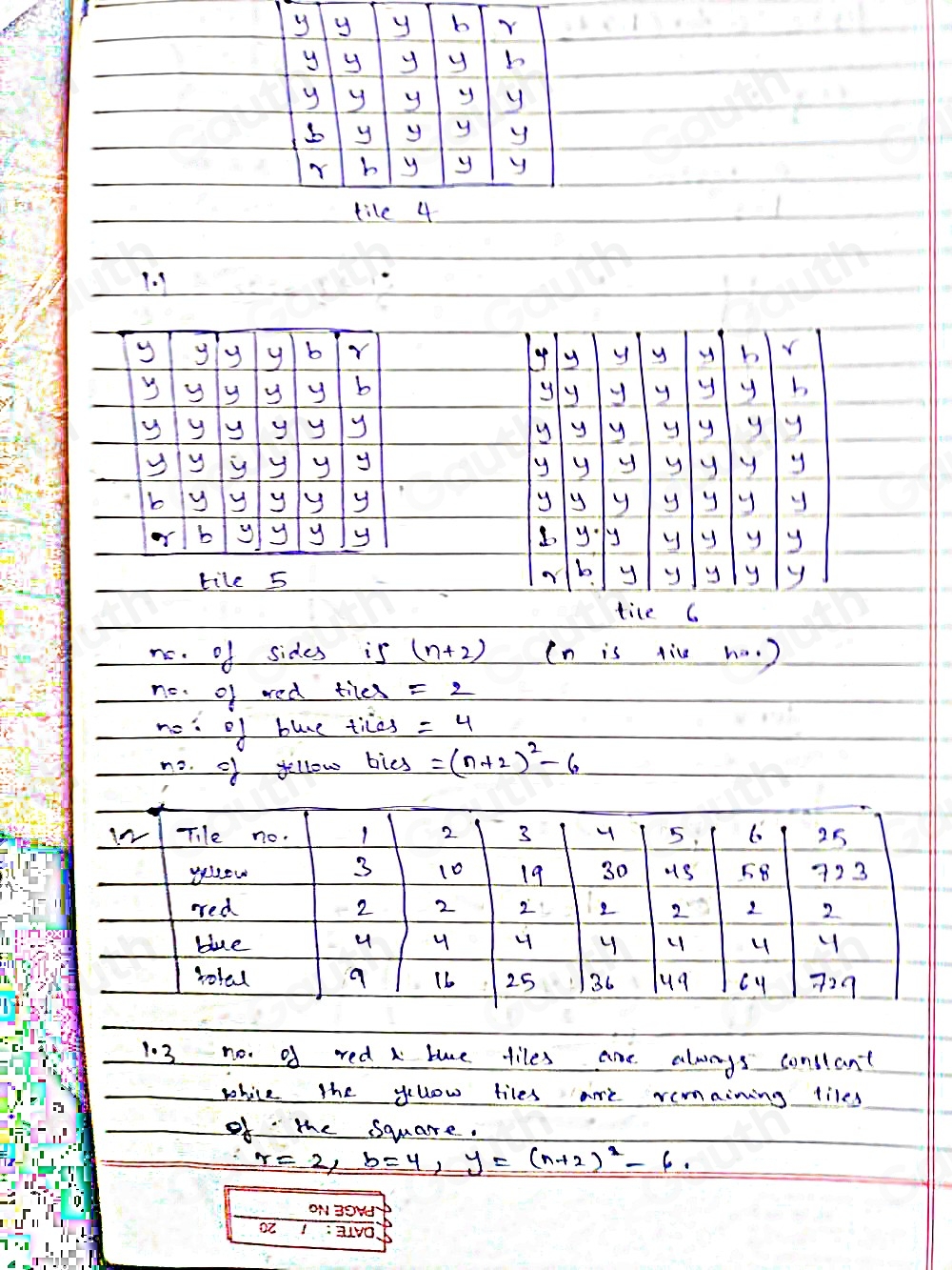 Solved: 1.1 Small yellow, blue, and red tiles are combined to form ...