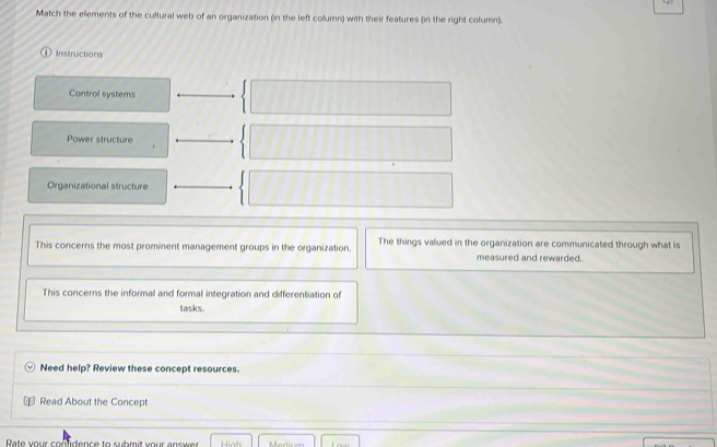 Solved: Match the ellements of the cultural web of an organization (in ...