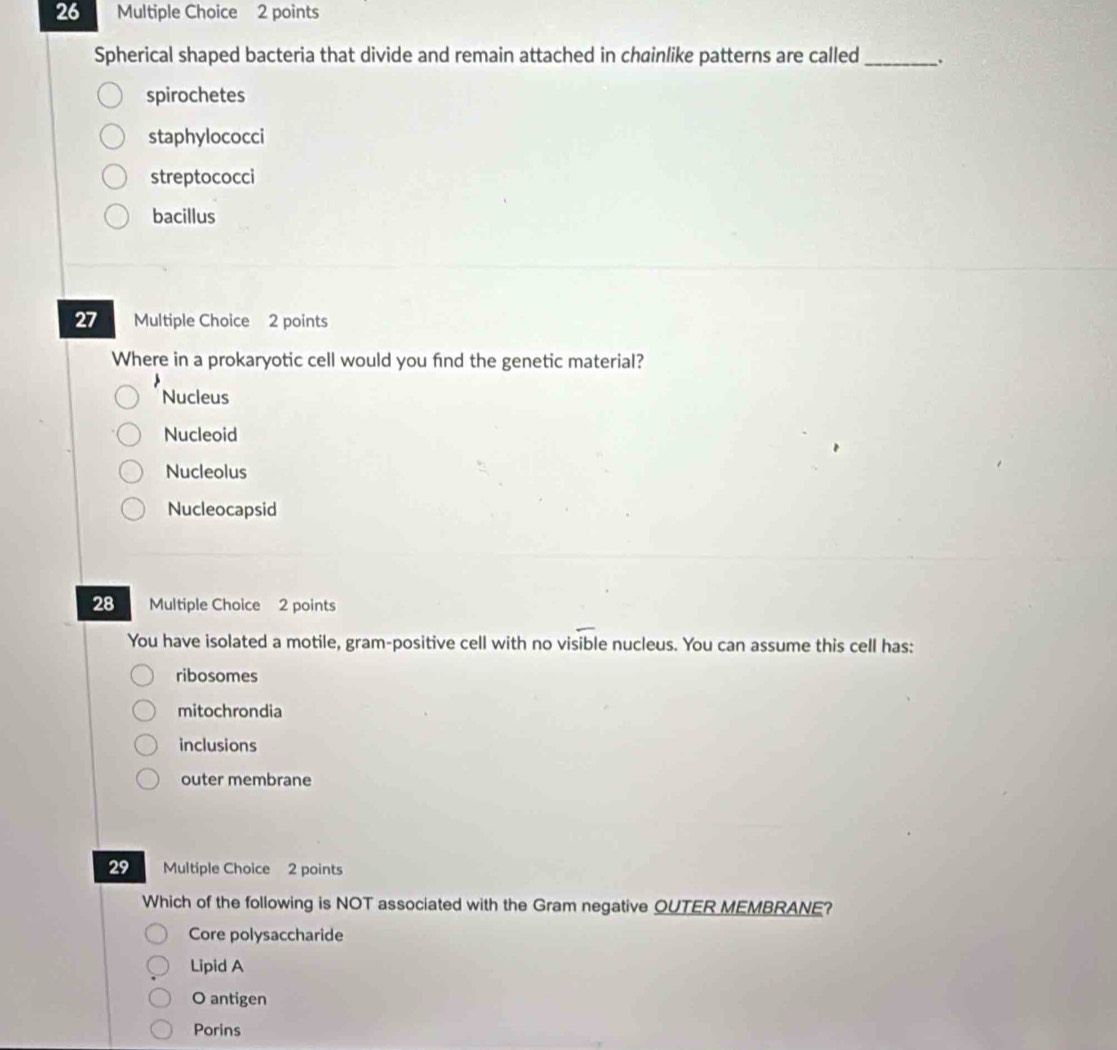 Solved: Spherical shaped bacteria that divide and remain attached in chainlike patterns are ...