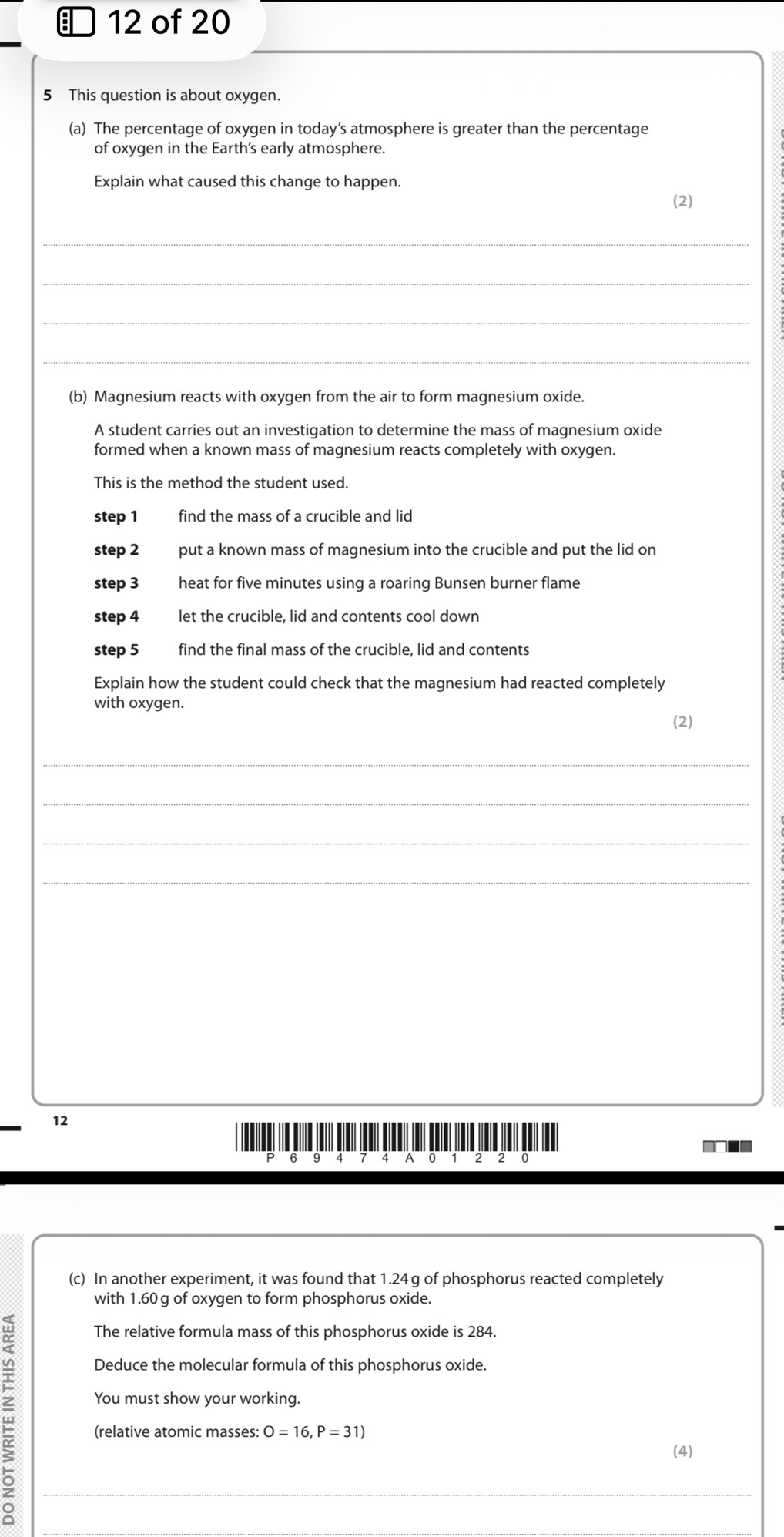 Résolu :of 20 5 This question is about oxygen. (a) The percentage of ...